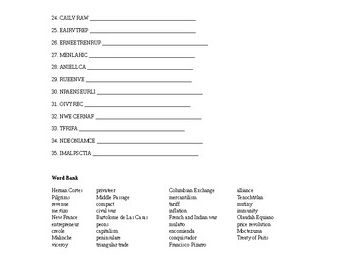 Global Age of Europe and the Americas Word Scramble for World History ...