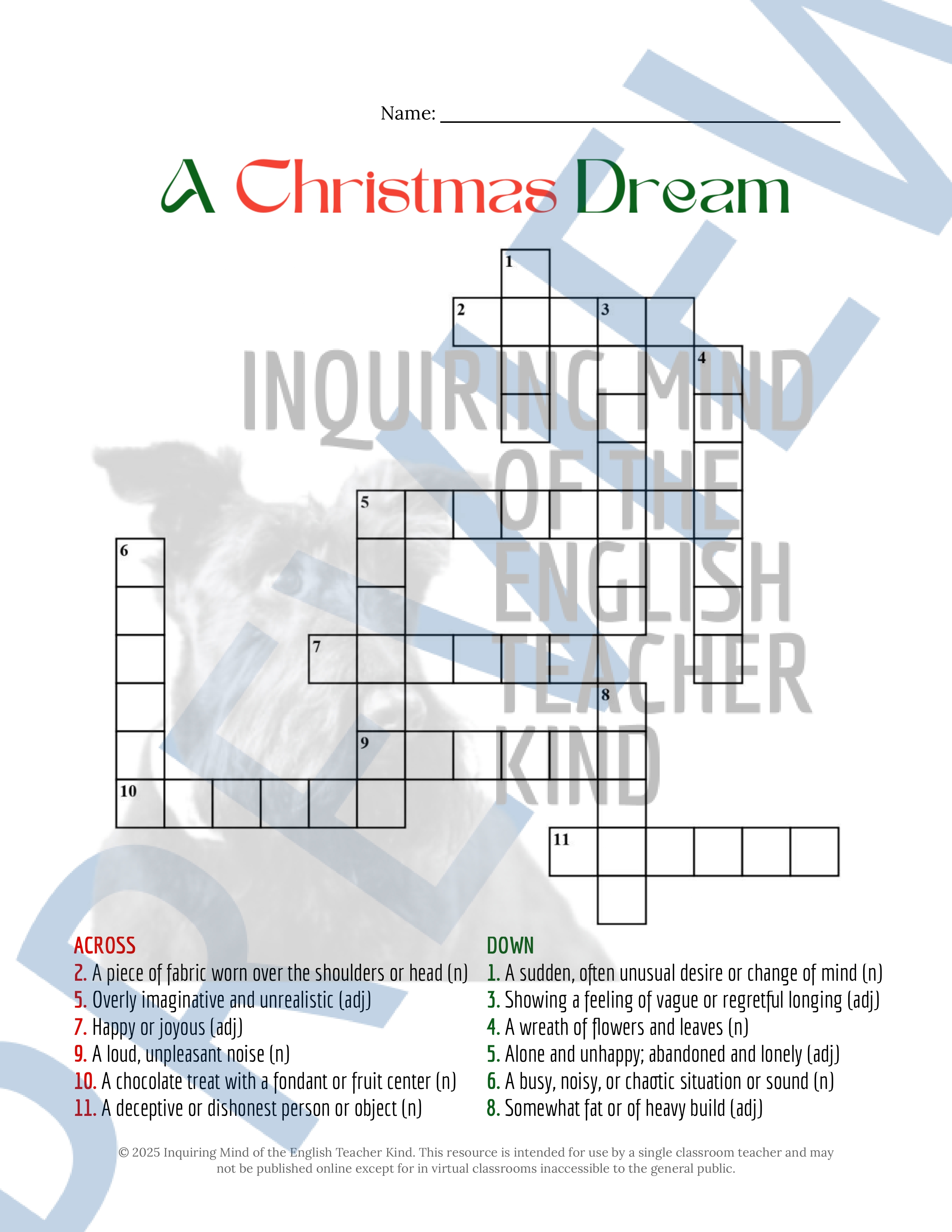 "A Christmas Dream" by Louisa May Alcott Vocabulary Activities | Winter ...