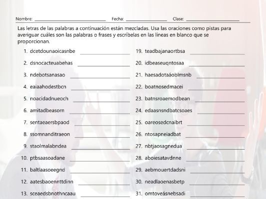 Past Continuous Tense Jumbled Words Spanish Worksheet | Teaching Resources