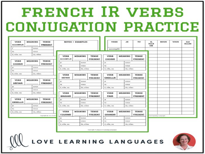 French ER IR RE Verbs Conjugation Practice Charts BUNDLE Present French ER IR RE Verbs Conjugation Practice Charts BUNDLE Present