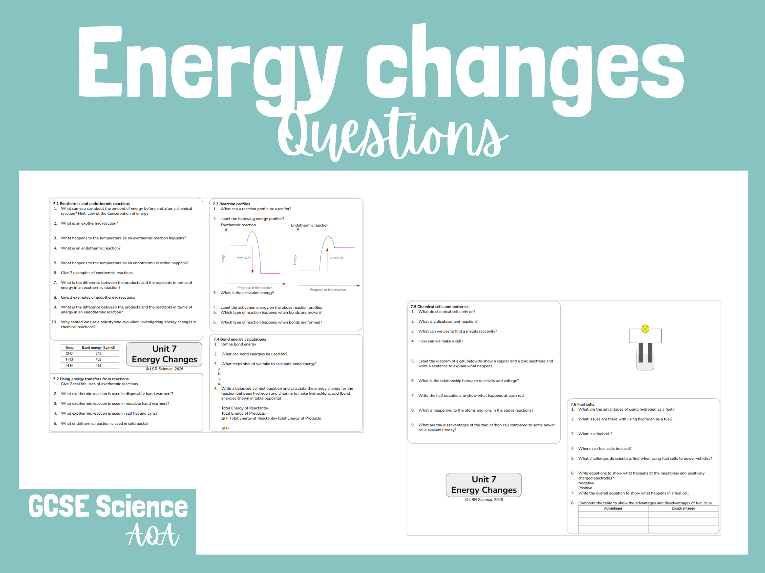 AQA GCSE Combined Science & Chemistry: Energy Changes Revision Mat ...