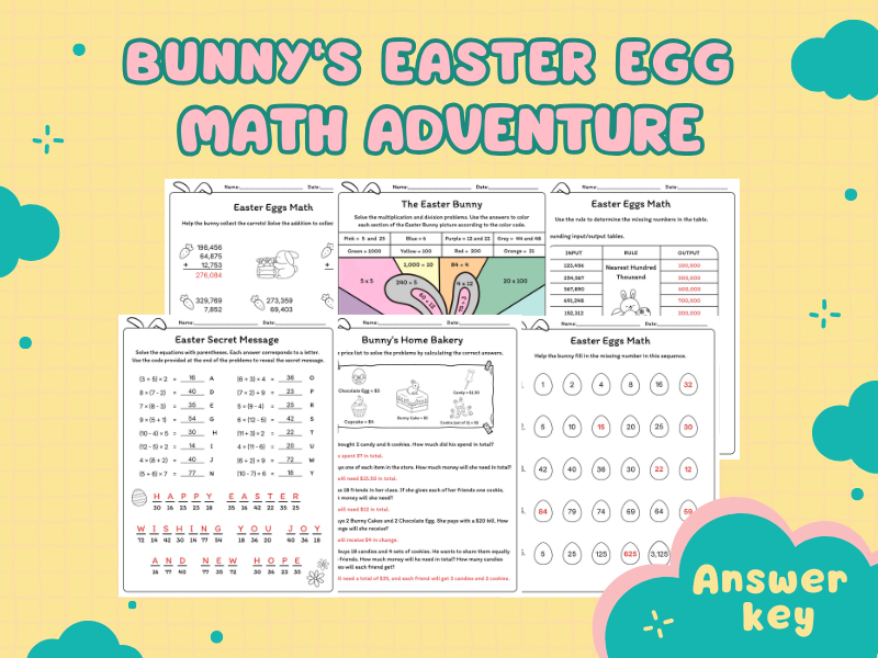 Bunny's Easter Egg Math Adventure - Easter math worksheets | Teaching ...
