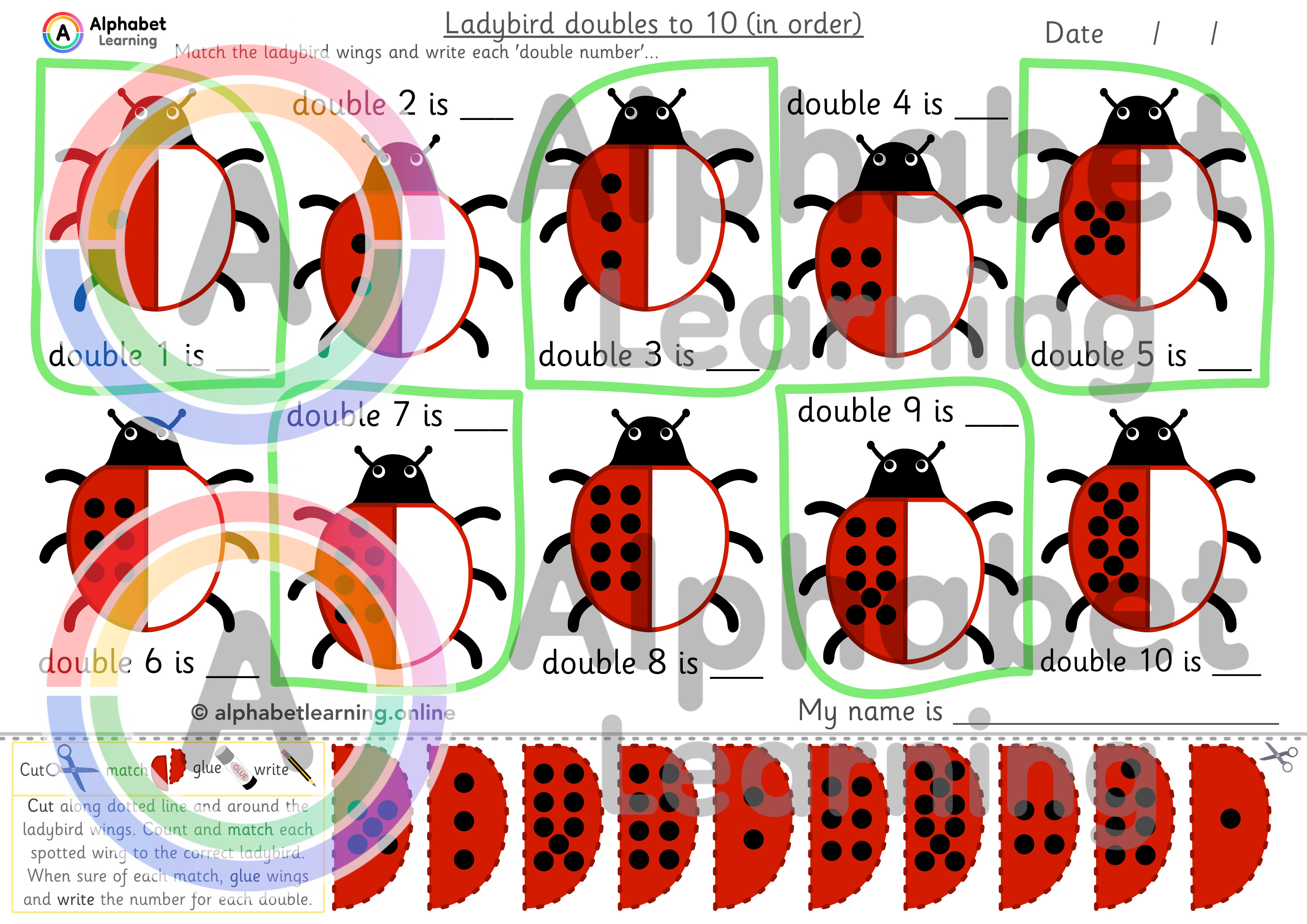 Doubles to 10 in order Ladybirds | Teaching Resources