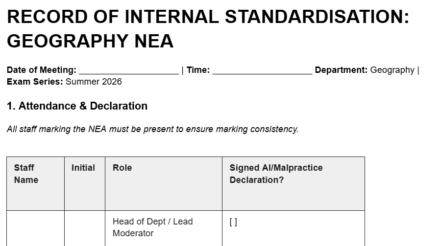 COMPLETE Geography NEA Leadership & Quality Assurance Master Toolkit ...