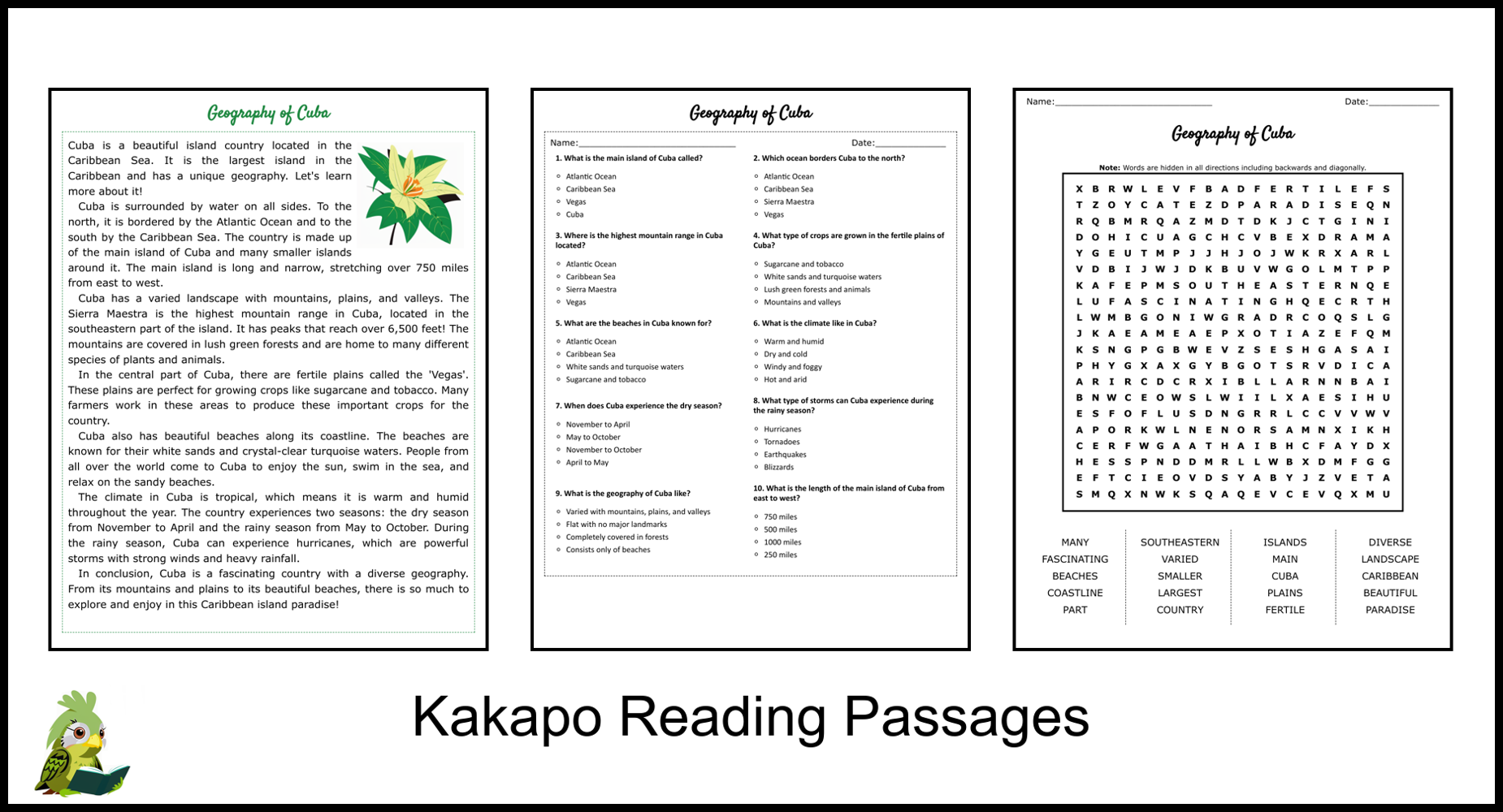 Geography of Cuba Reading Comprehension and Word Search | Teaching ...