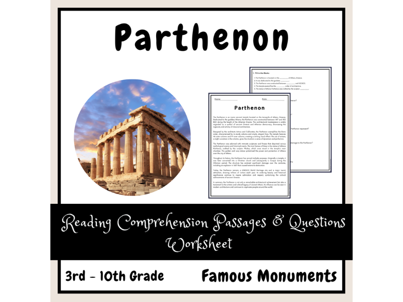 Parthenon Reading Comprehension Passages & Questions Worksheets ...