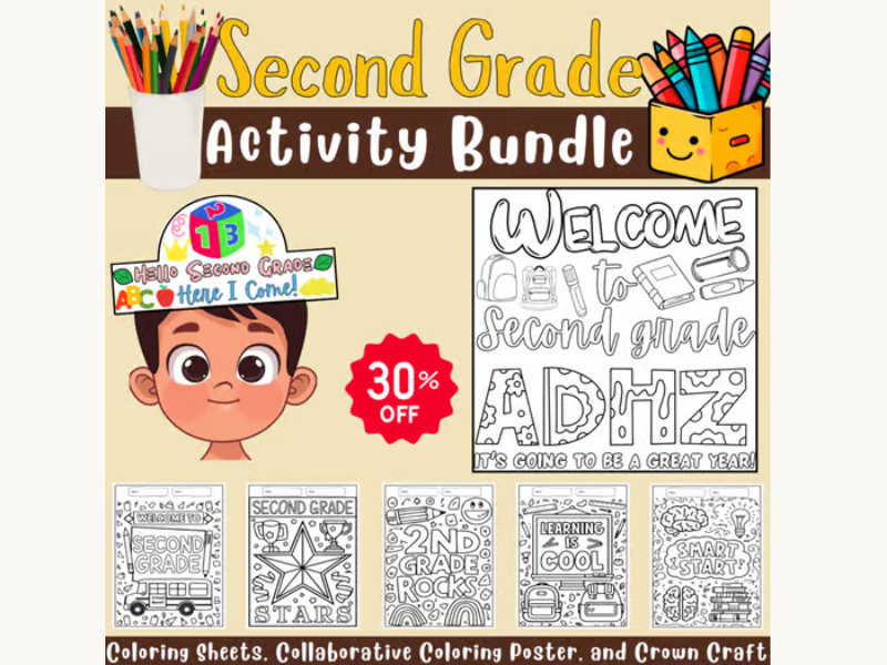 Second Grade Back to School Bundle | Coloring Sheets, Collaborative ...