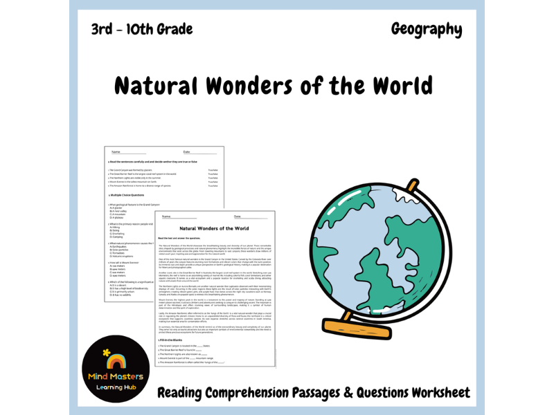 Natural Wonders of the World Reading Comprehension Passages & Questions ...