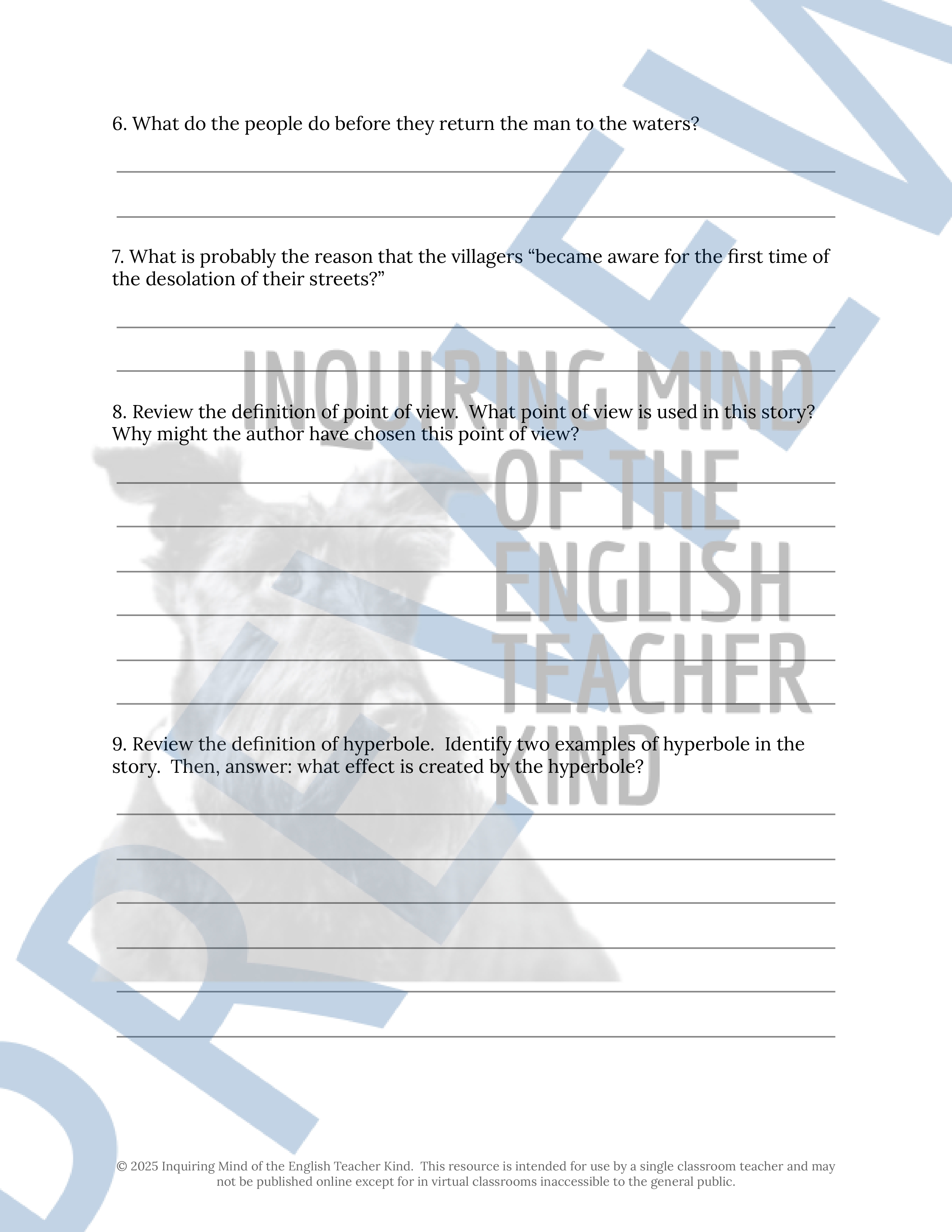 "The Handsomest Drowned Man in the World" Quiz and Answer Key ...