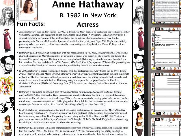 Anne Hathaway PACKET & ACTIVITIES, Important Historical Figures Series ...