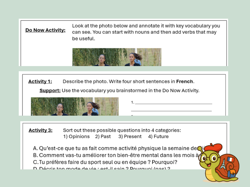 KS4 French GCSE Edexcel Picture Task Practice - Lifestyle and wellbeing ...