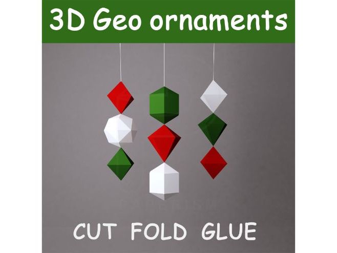 4 hanging geometric Ornaments, Classroom papercrafts Decor, DIY holiday ...