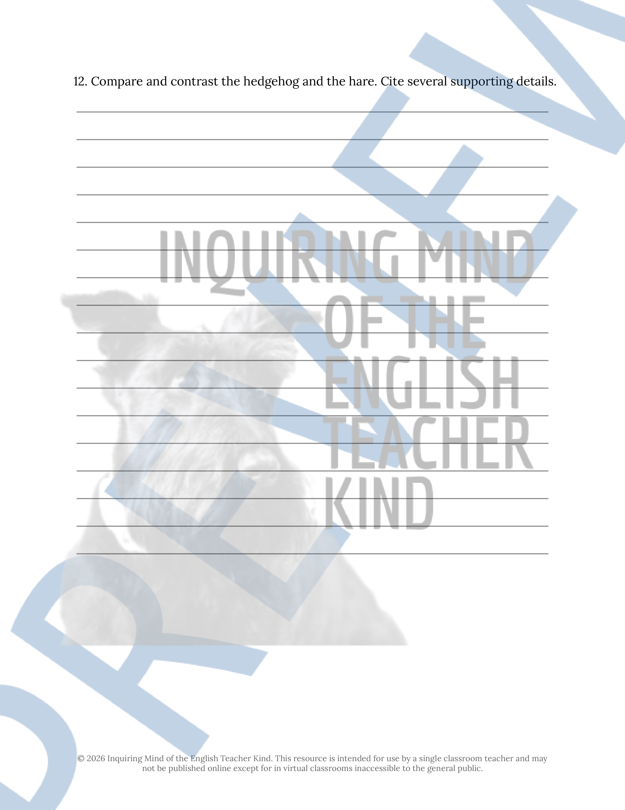 "The Hare and the Hedgehog" Close Reading Analysis Worksheet | Grimm's ...