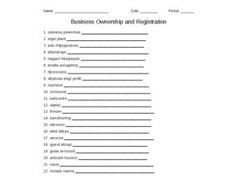Business Ownership and Registration in Agriculture Word Scramble ...