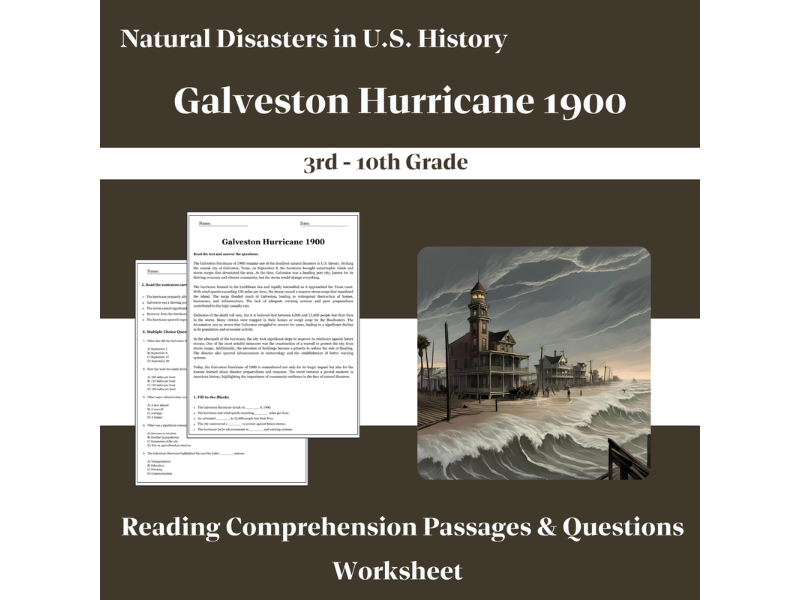 Galveston Hurricane of 1900 Reading Comprehension Passages & Questions ...