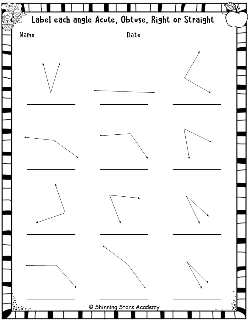 Identify Each Angle (Acute, Obtuse, Right & Straight) Worksheets ...