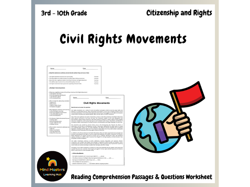 Civil Rights Movements Reading Comprehension Passages & Questions ...