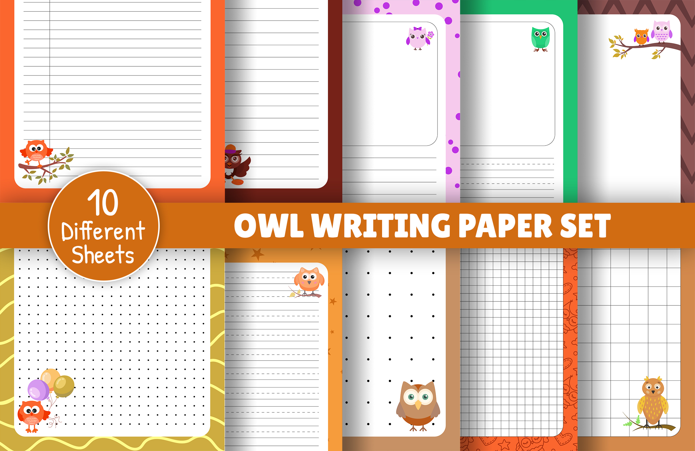 Owl Writing Paper Set: Handwriting, Lined, Graph, Drawing, and Dotted ...