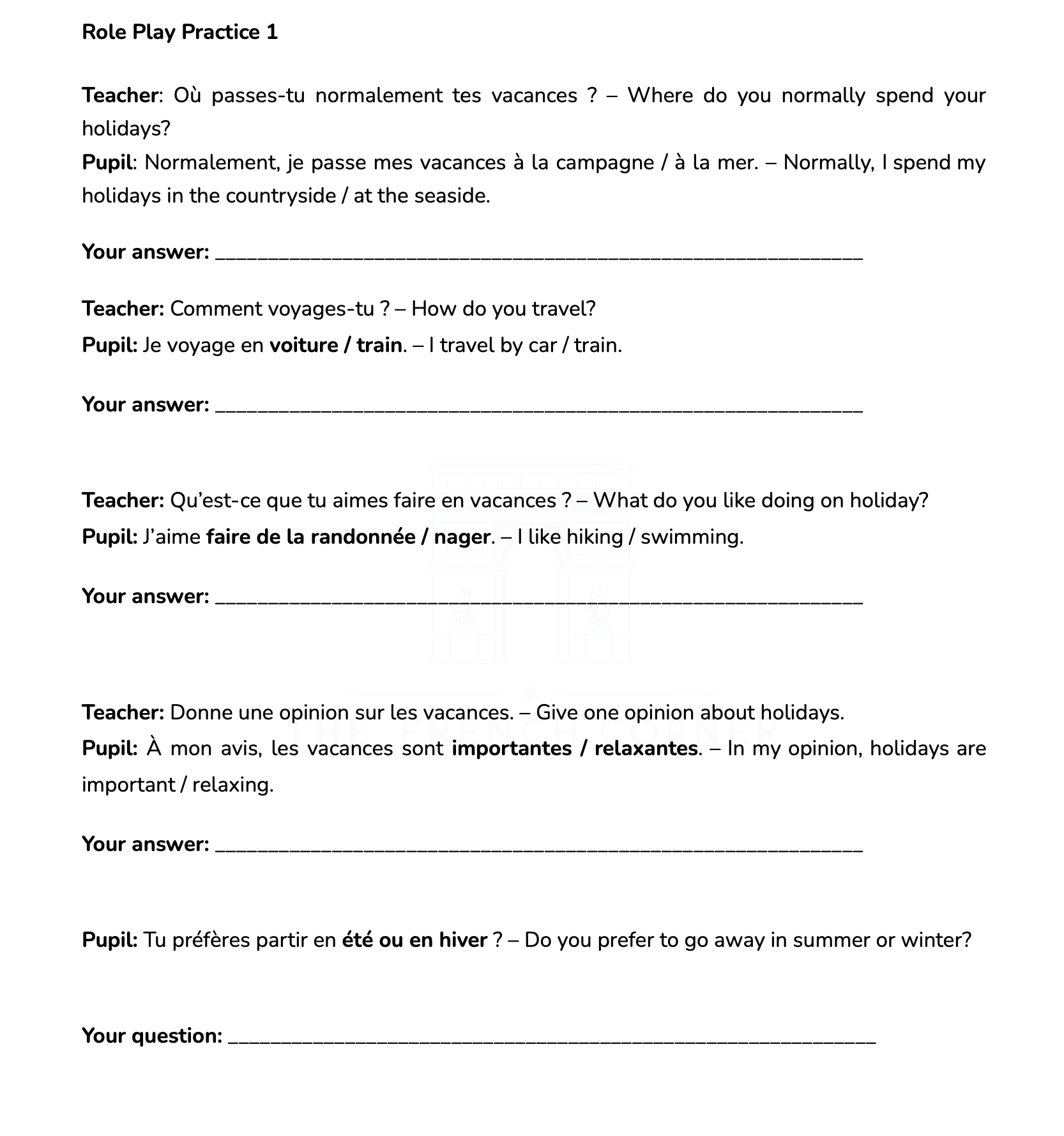 2026 AQA GCSE French Speaking Foundation Tier Role Play | Teaching ...