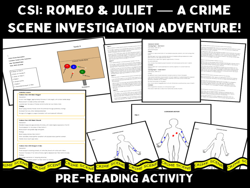 CSI Romeo and Juliet Pre-Reading Activity | Crime Scene Investigation ...