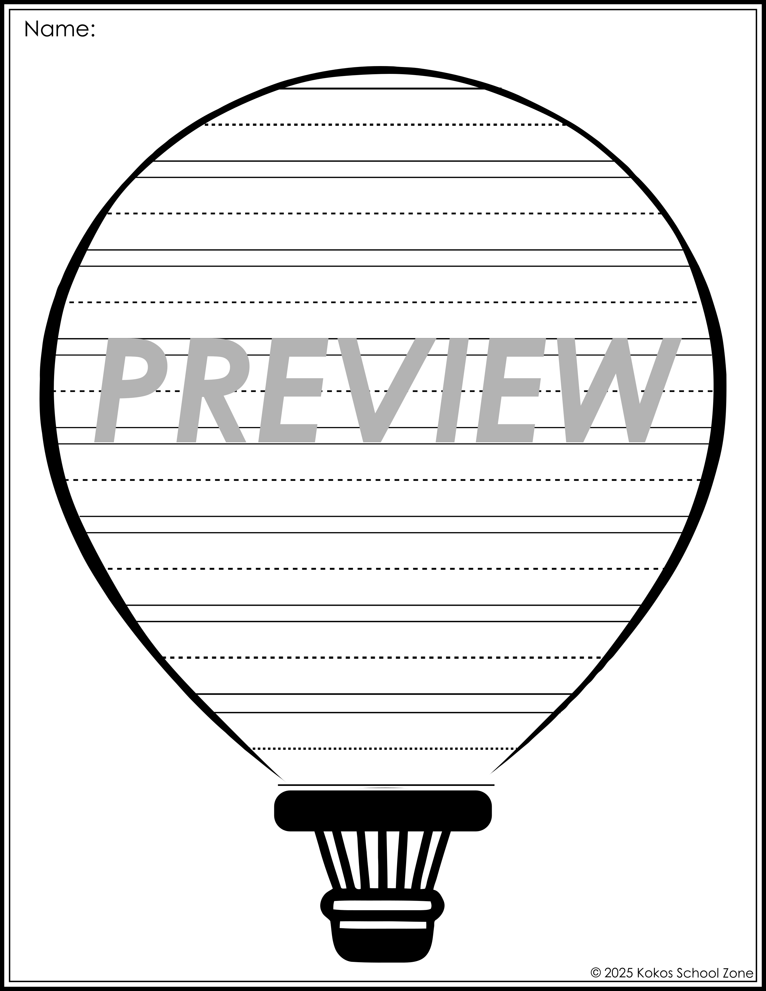 Hot Air Balloon Writing Paper Blank Lined and Dotted Handwriting Lines ...