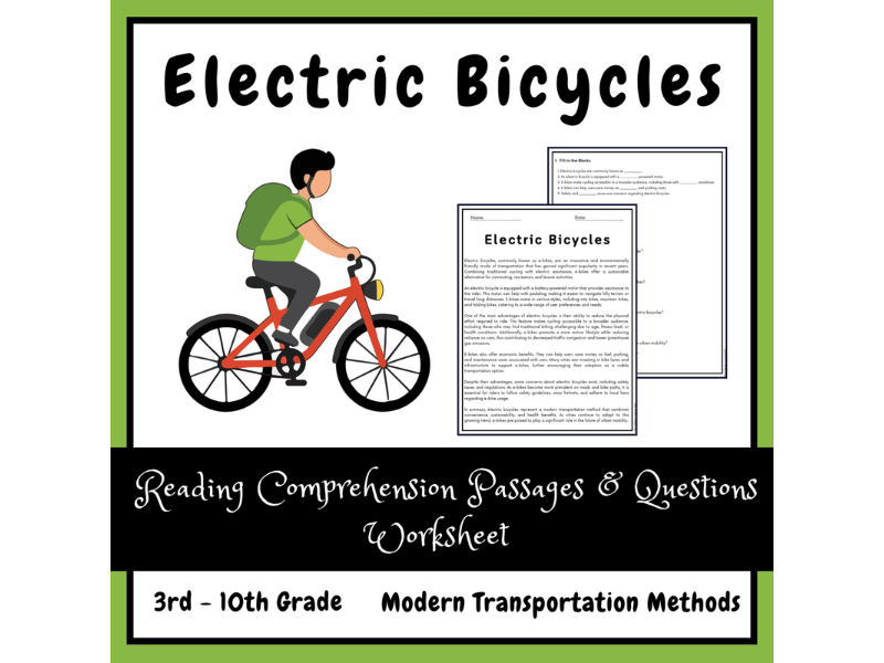 Electric Bicycles Reading Comprehension Passages & Questions Worksheets ...