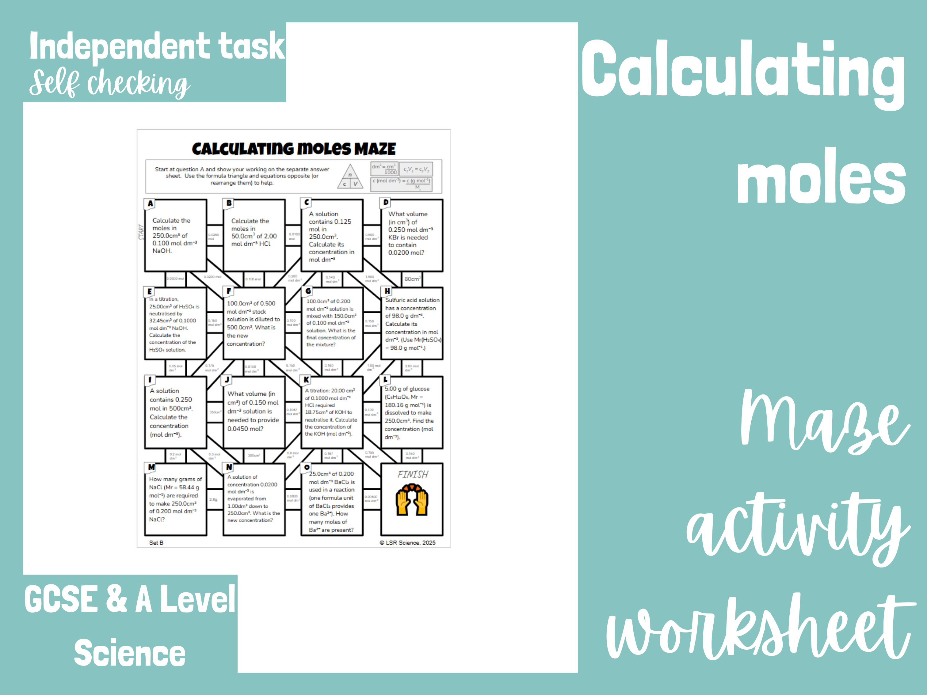 Moles, Concentration & Volume Calculation Maze | GCSE Chemistry | A ...