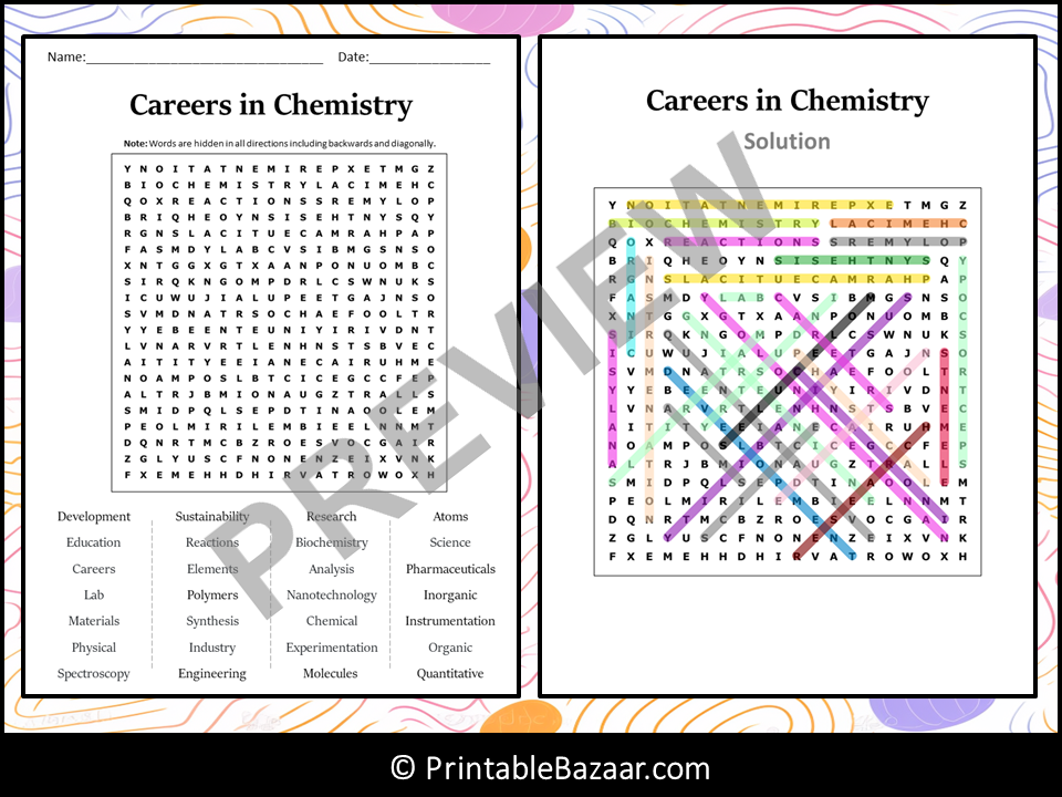 Chemistry Word Search Puzzle Printable - Word Search Maker