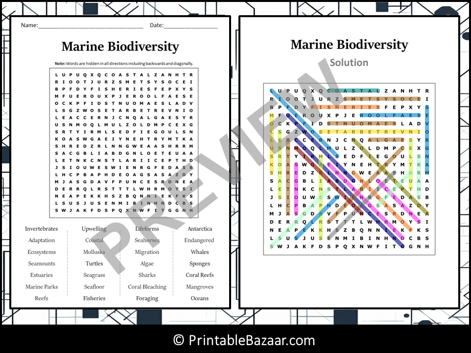 Marine Biodiversity Word Search Puzzle Worksheet Activity | Teaching ...