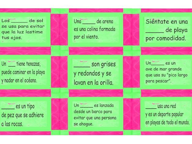 Beach Things and Activities Spanish 4 Worksheet-2 Game-1 Exam Bundle ...