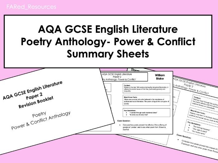AQA GCSE English Literature- Power & Conflict Anthology Guide | Teaching Resources