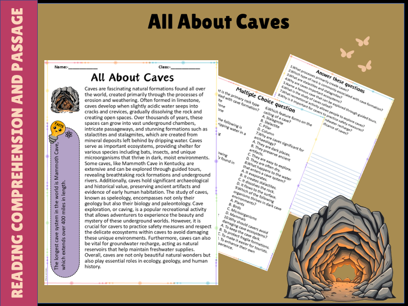 Exploring Caves: Informative Passage with Engaging Questions | Teaching ...