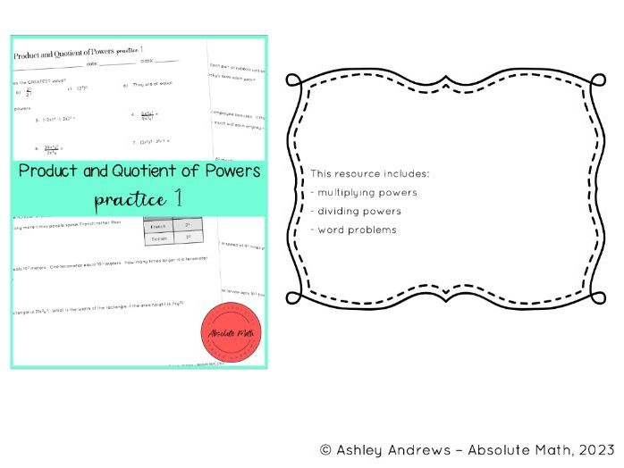 Product and Quotient of Powers Practice 1 | Teaching Resources