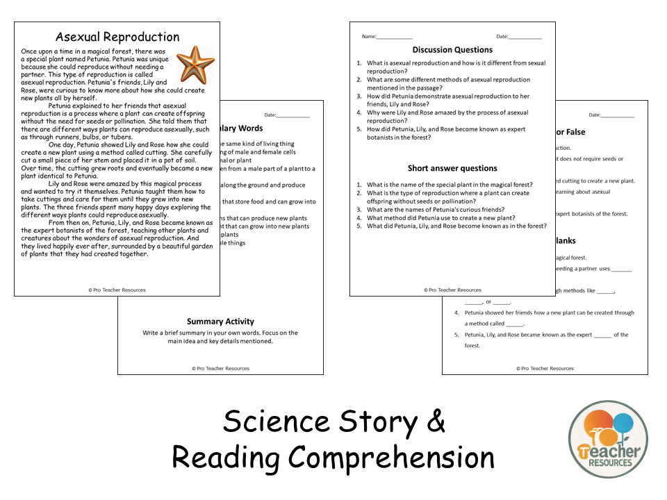 Asexual Reproduction Reading Science Story Comprehension Questions ...