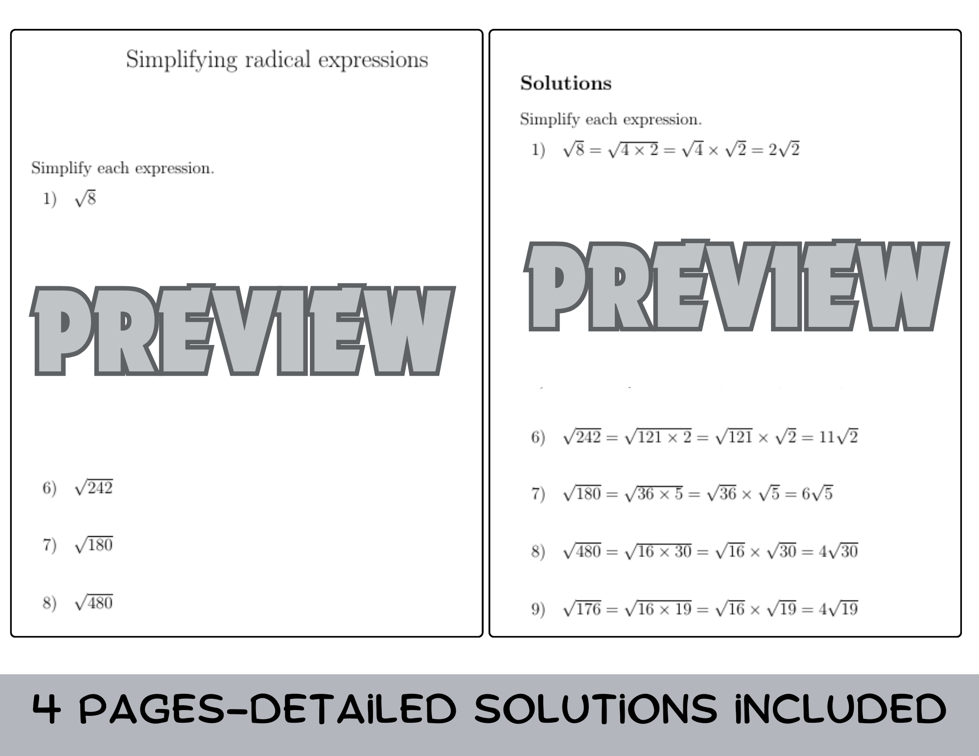 Simplifying radical expressions worksheet no 3 (with solutions ...