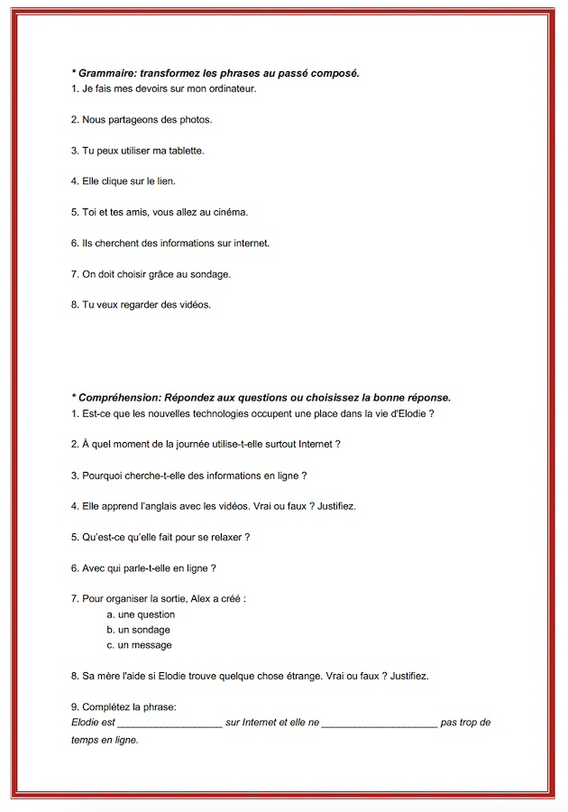 French reading (year 8 or 9 - grade 7 or 8): Internet | Teaching Resources