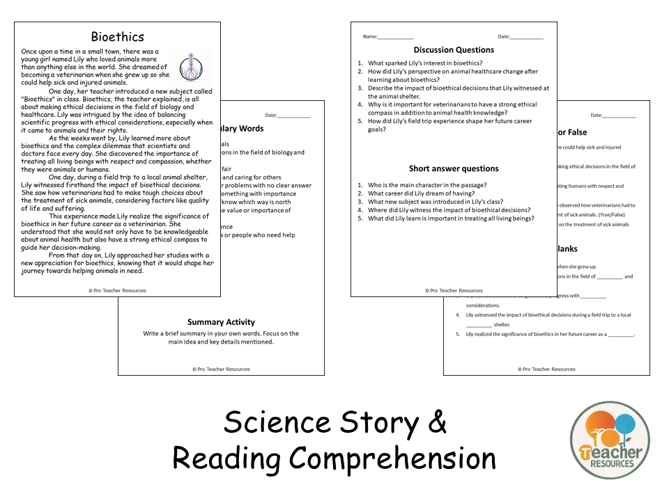 Bioethics Reading Science Story Comprehension Questions Worksheet ...