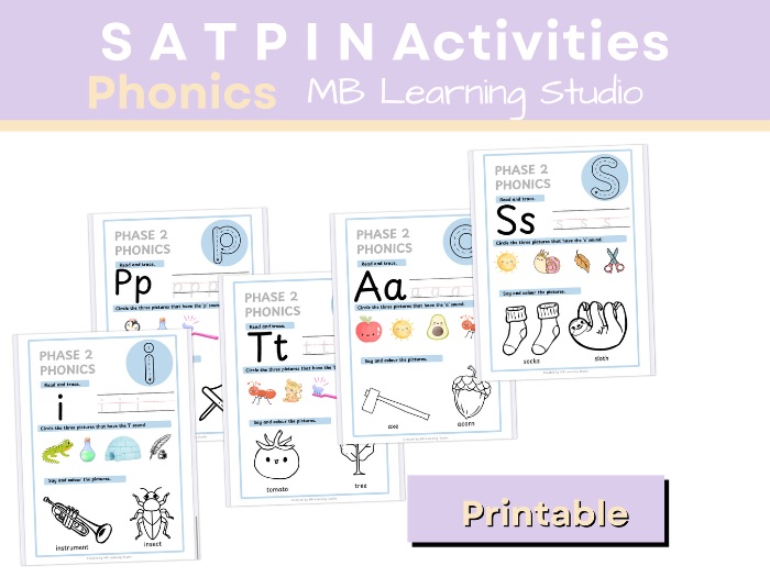 Phonics Letter Practice Worksheets – Initial Sounds s, a, t, p, i, n | Teaching Resources