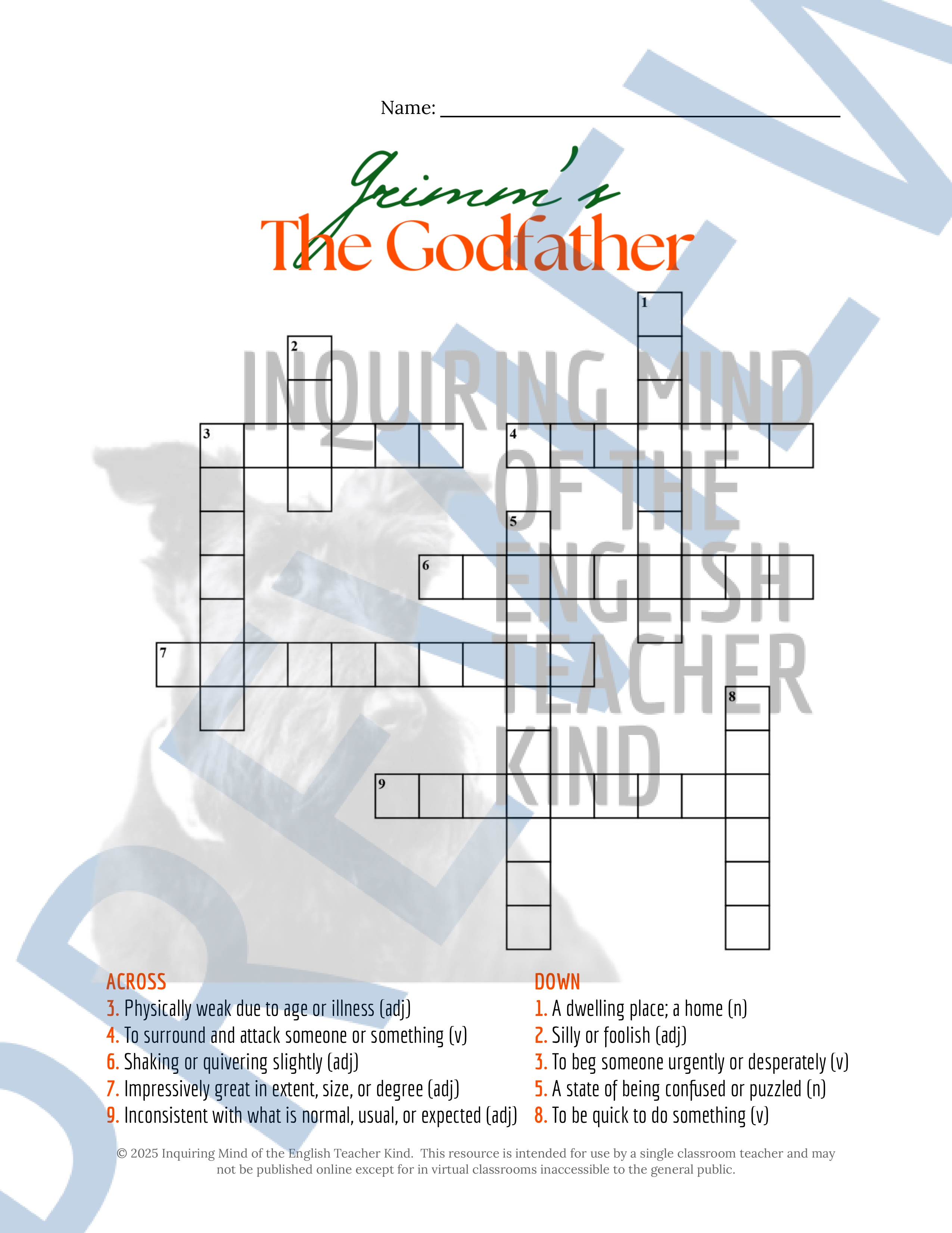 "The Godfather" Vocabulary Games | Grimm's Fairy Tale Activities ...