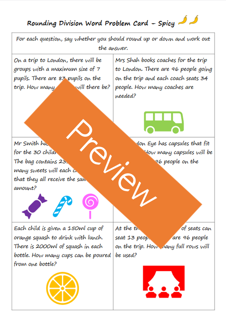 Division Word Problems With Rounding Differentiated Sheets | Teaching ...