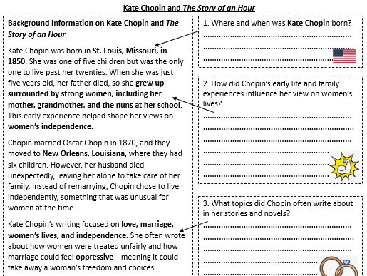 English KS3 - Kate Chopin Story of an Hour introduction guided read ...