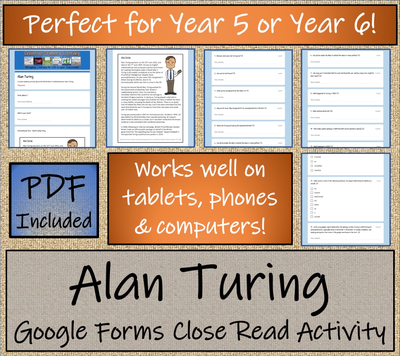 UKS2 Alan Turing Reading Comprehension Activity | Digital & Print ...