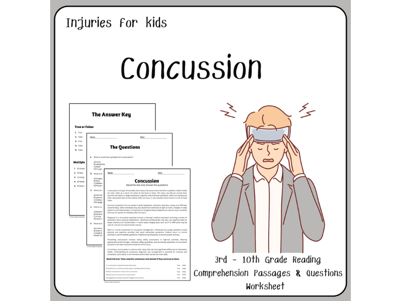 Concussion - Reading Comprehension Passages & Questions Worksheets ...