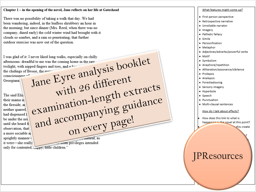 GCSE Jane Eyre Extract Analysis Booklet and Practice Exam Questions ...