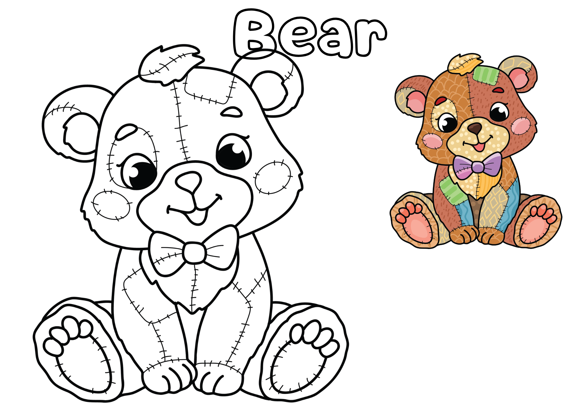 34 pgs Patchwork Animal Coloring Book for Kids Landscape Printable with ...