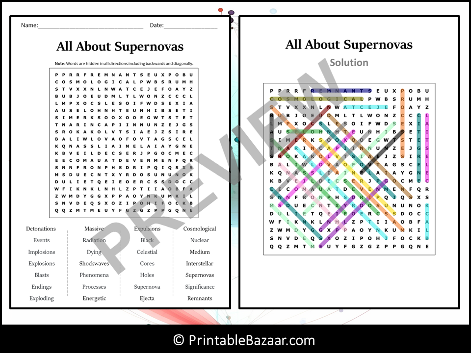 All About Supernovas Word Search Puzzle Worksheet Activity | Teaching ...