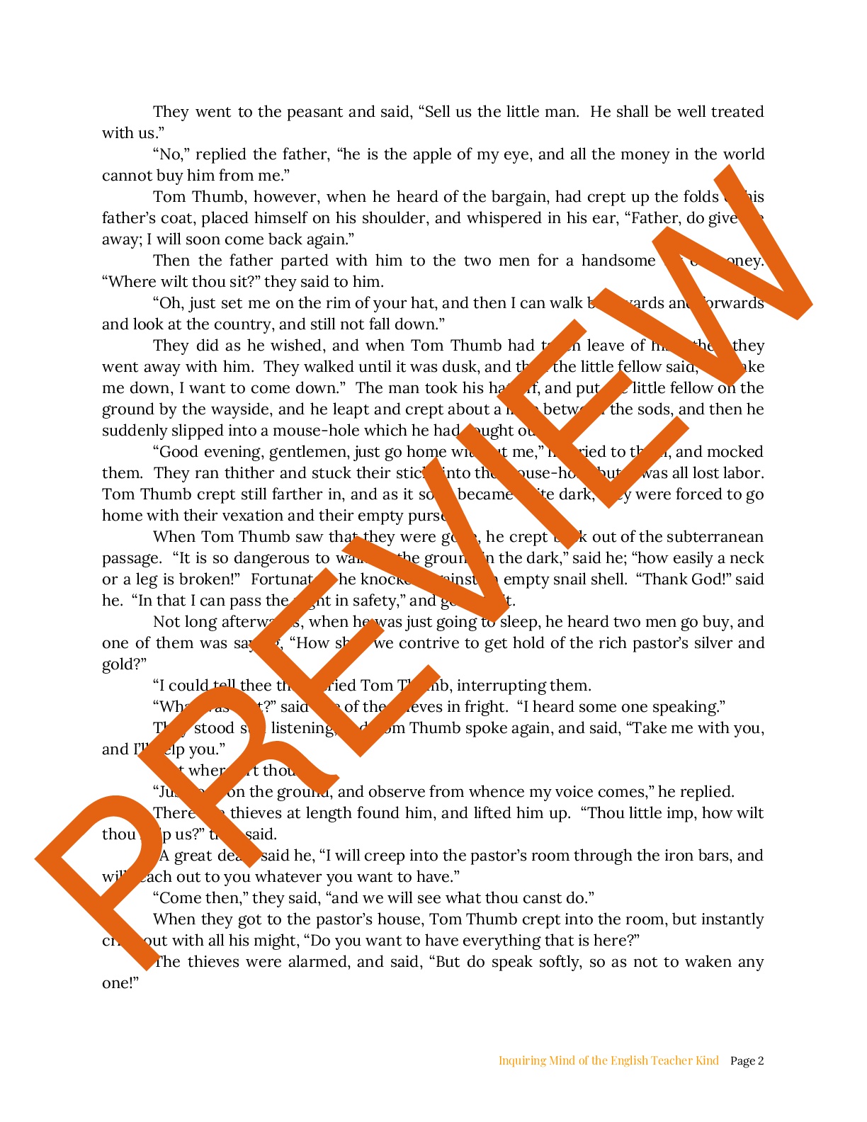 Grimms' Fairy Tale "Tom Thumb" Close Reading Worksheet | Teaching Resources