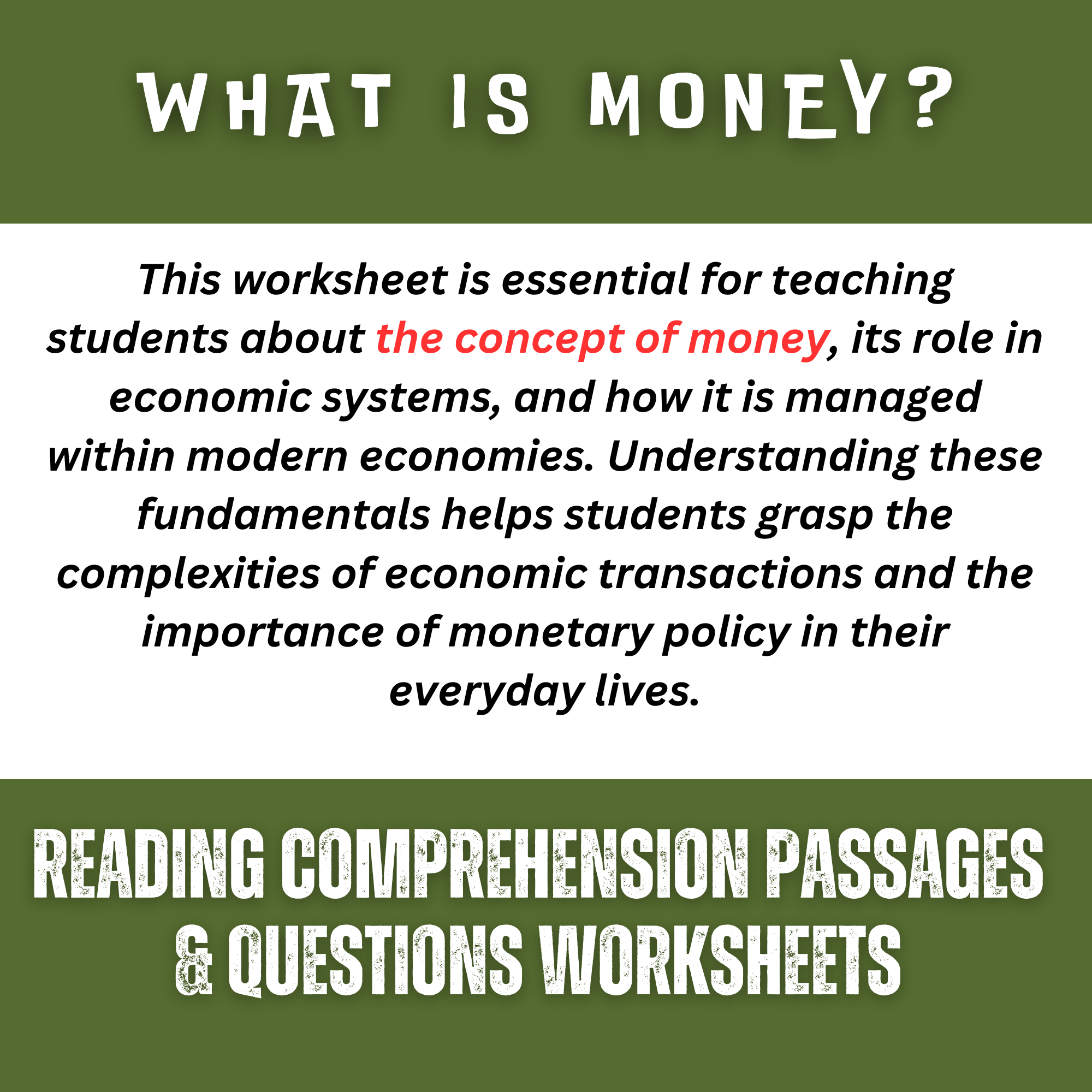 What Is Money - Economics Reading Worksheet | Teaching Resources