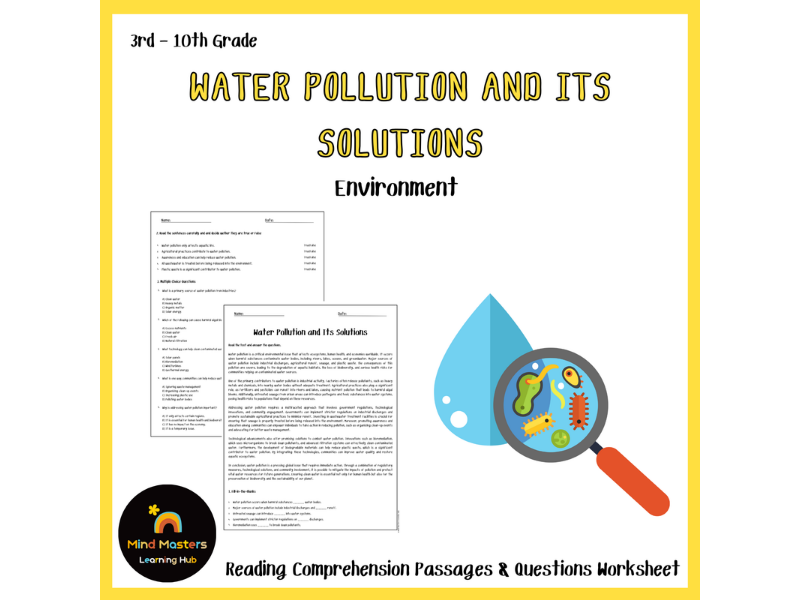 Water Pollution and Its Solutions Reading Comprehension Passages ...