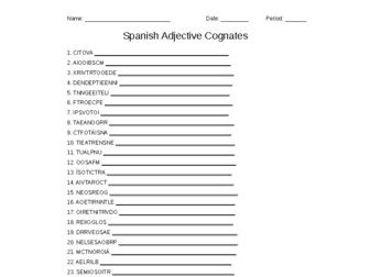 Spanish Adjective Cognates Word Scramble | Teaching Resources
